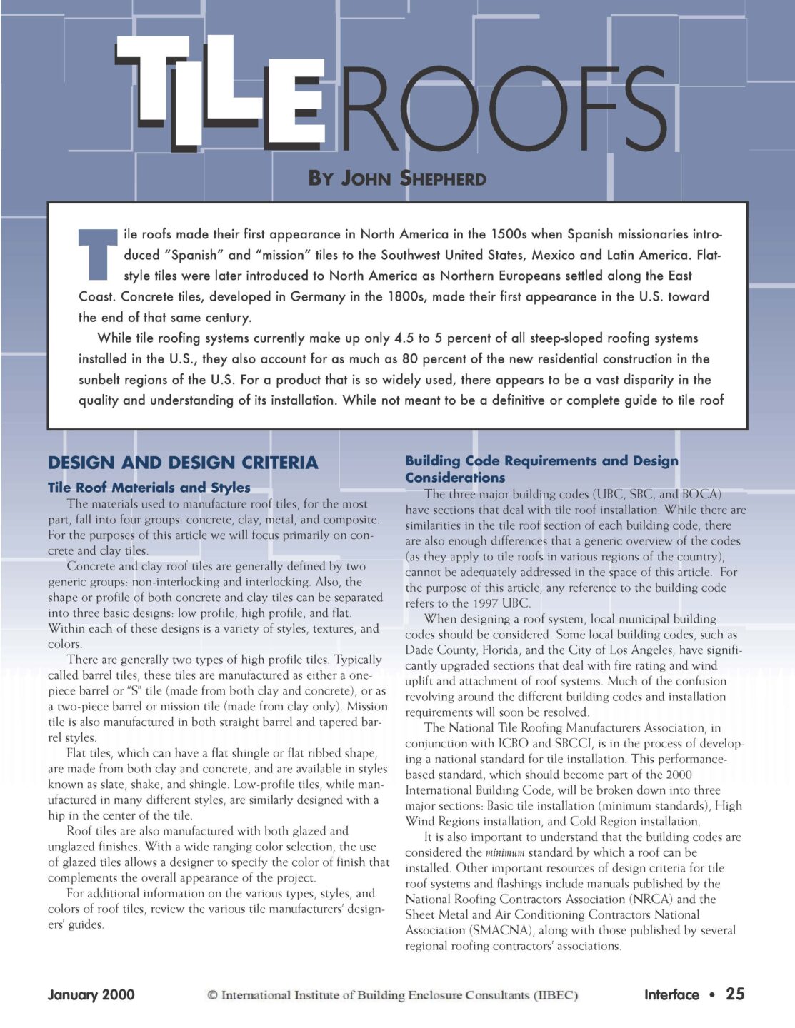 2000 01 Shepherd Cover Page | IIBEC