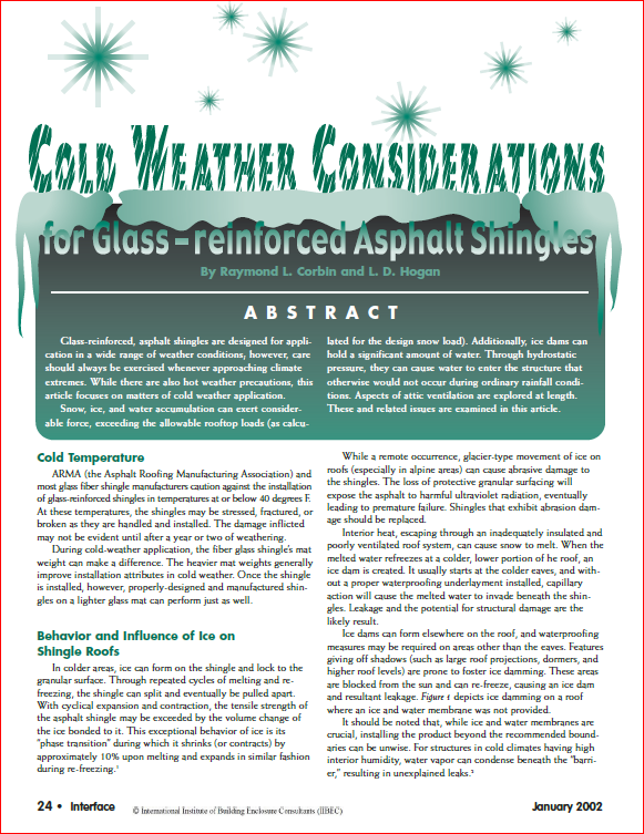 2002 01 Cold Weather Considerations | IIBEC