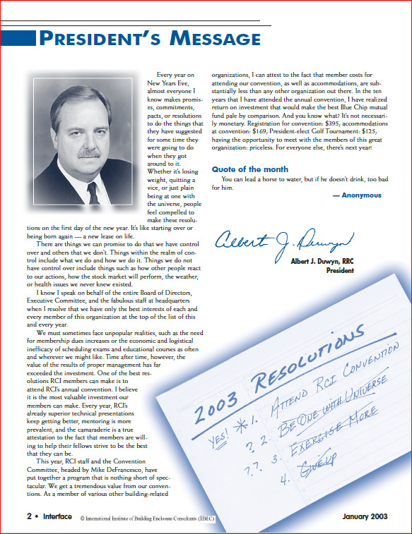 2003 01 Presidents Message | IIBEC