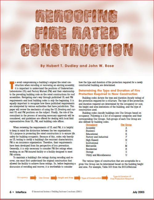 2003 07 Reroofing Fire Rated | IIBEC