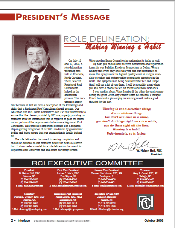 2003 10 Presidents Message | IIBEC