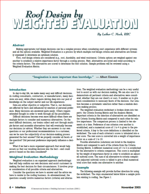 2003 11 Weighted Evaluation | IIBEC