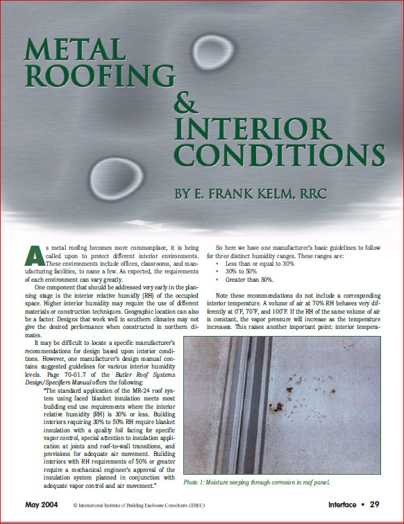 2004 05 Metal Roofing & Interior Conditions | IIBEC
