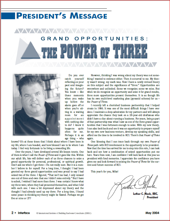 2004 05 Presidents Message | IIBEC