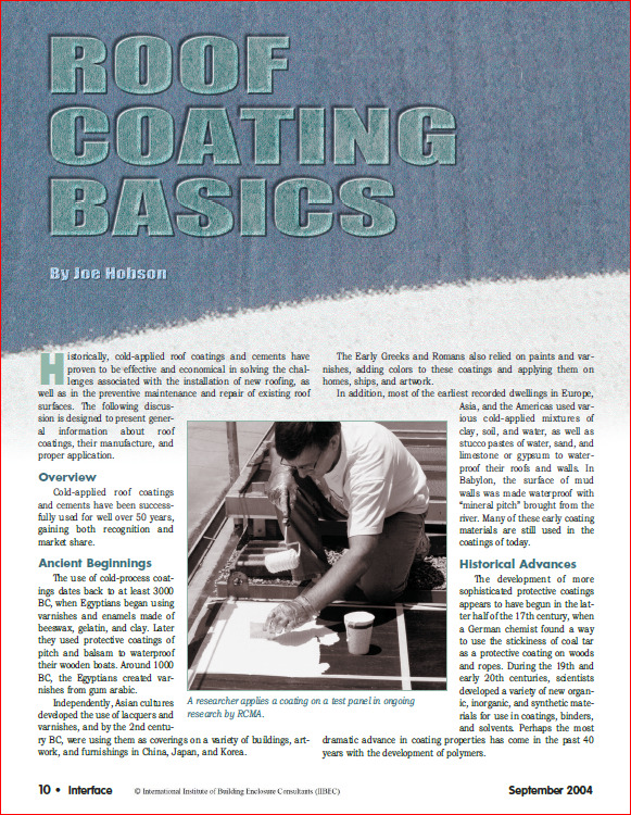 2004 09 Roof Coating Basics | IIBEC
