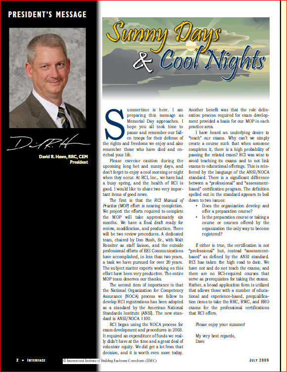 2009 07 Presidents Message | IIBEC