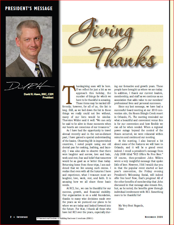 2009 11 Presidents Message | IIBEC