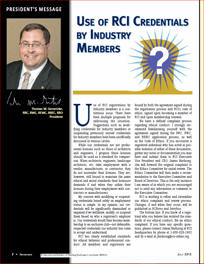 2013 07 Presidents Message | IIBEC