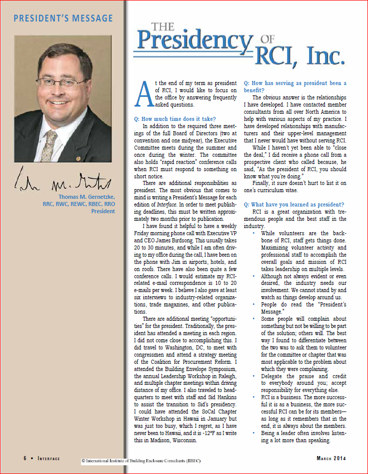 2014 03 Presidents Message | IIBEC