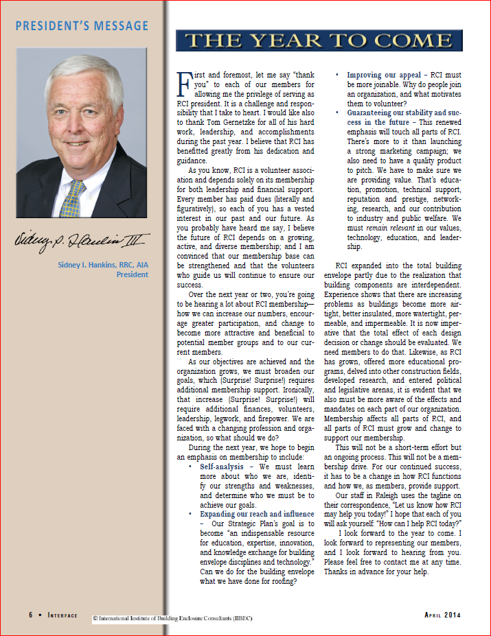 2014 04 Presidents Message | IIBEC