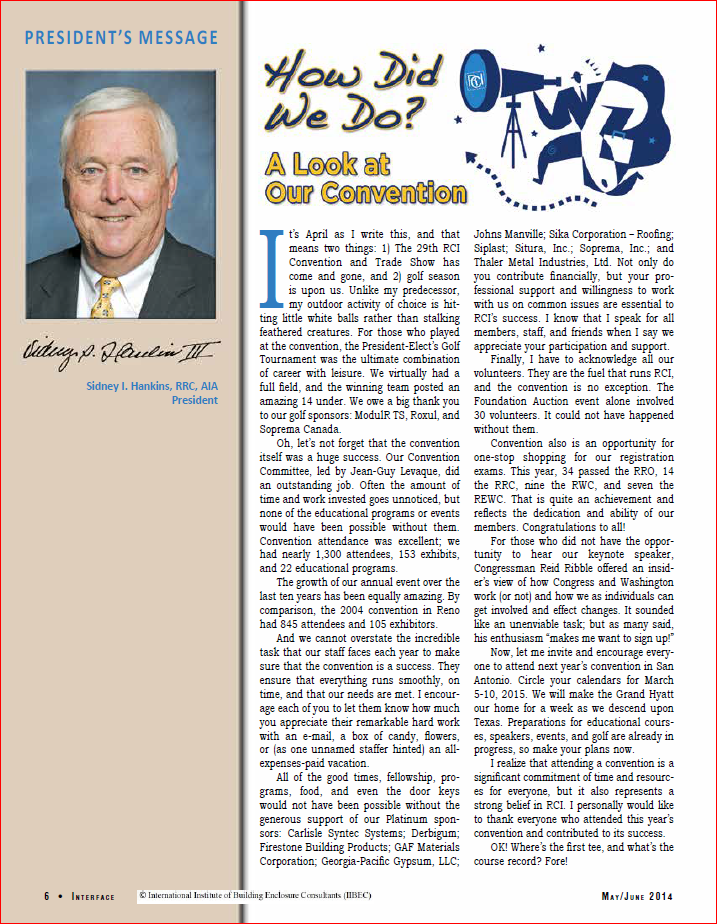 2014 05 Presidents Message | IIBEC