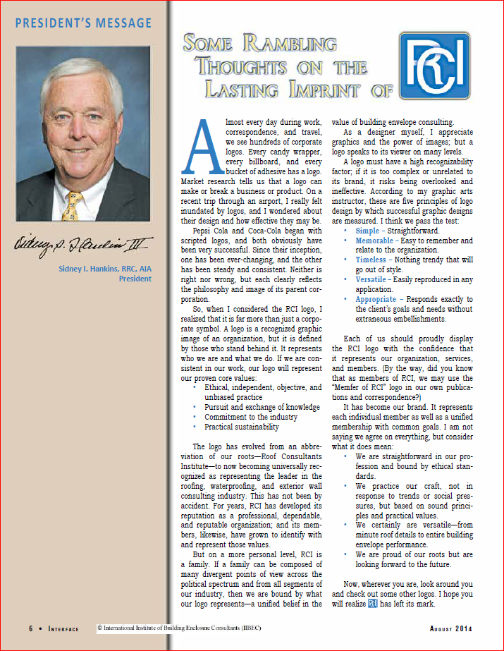 2014 08 Presidents Message | IIBEC