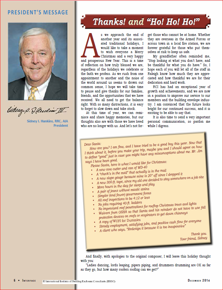 2014 12 Presidents Message | IIBEC