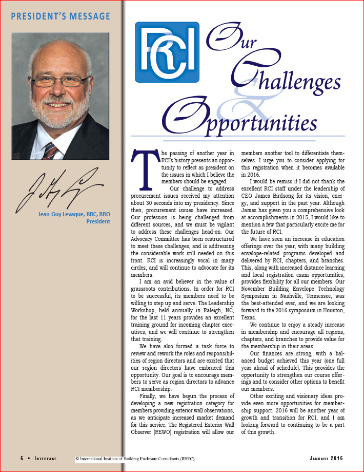 2016 01 Presidents Message | IIBEC