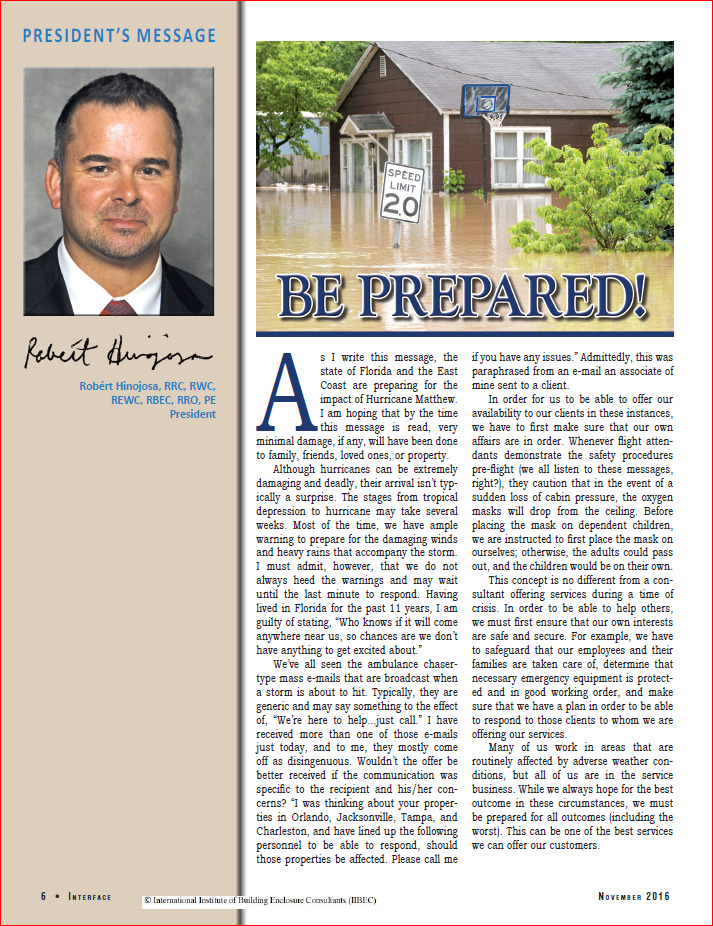 2016 11 Presidents Message | IIBEC