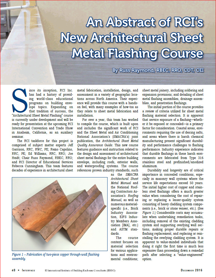 2016 12 Metal Flashing Course | IIBEC