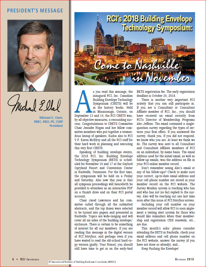 2018 10 Presidents Message | IIBEC