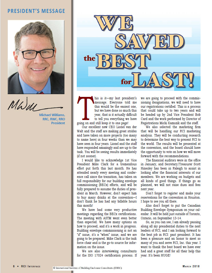 2018.03 Presidents Message | IIBEC