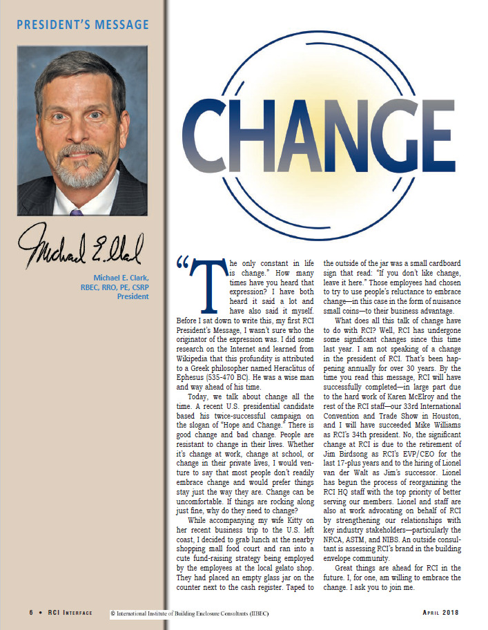 2018.04 Presidents Message | IIBEC