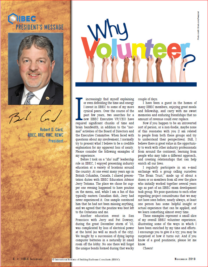 2019 11 Presidents Message | IIBEC