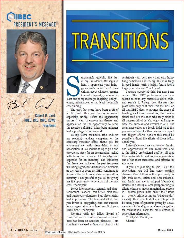 2020 03 Presidents Message | IIBEC