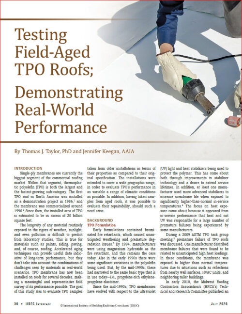 2020 07 Testing Field Aged TPO Roofs | IIBEC