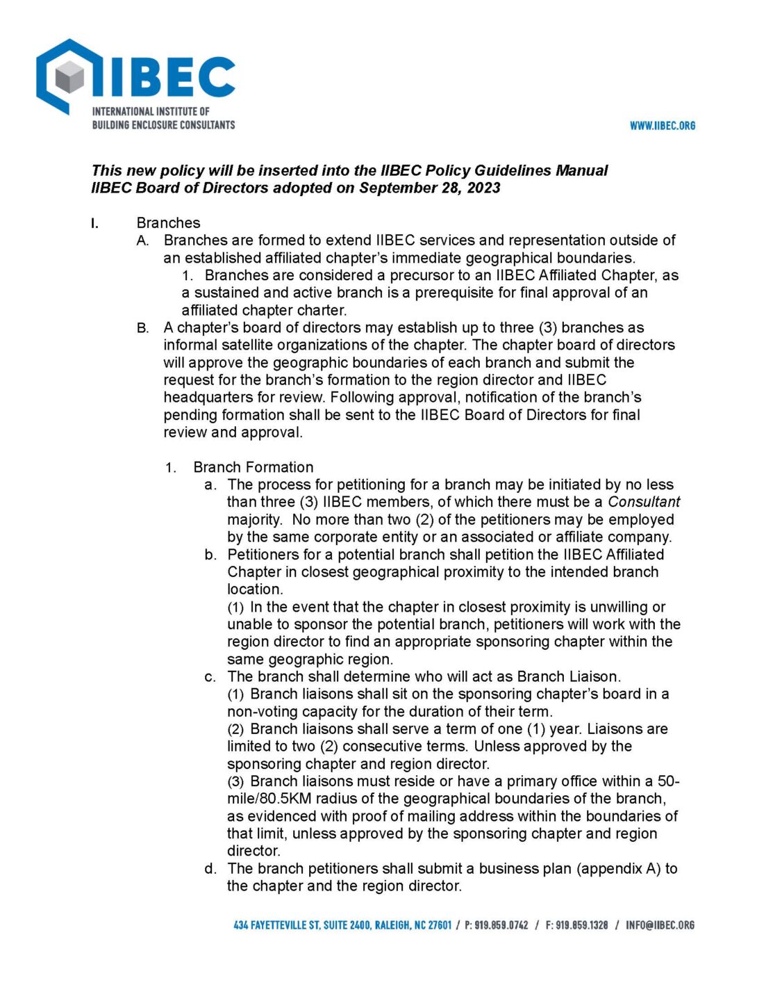 2023 IIBEC Branch Policy Guidelines And Application Page 1 | IIBEC