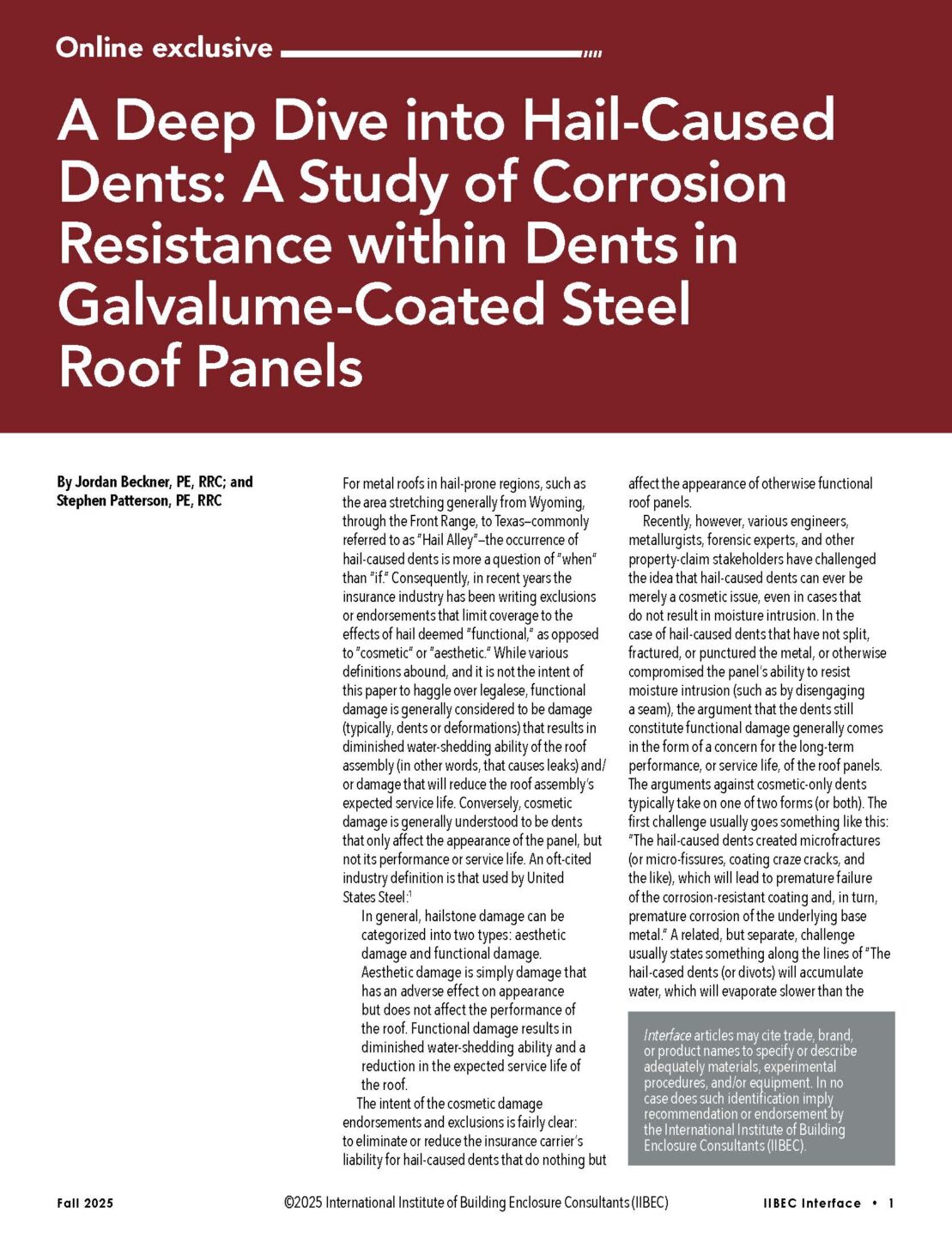 2025 Fall Online Exclusives | Feature: Hail-Caused Dents in Galvalume-Coated Steel Roof Panels ...