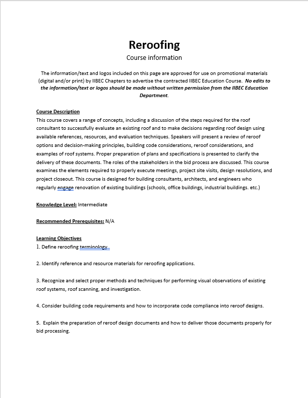 Reroofing Desc | IIBEC