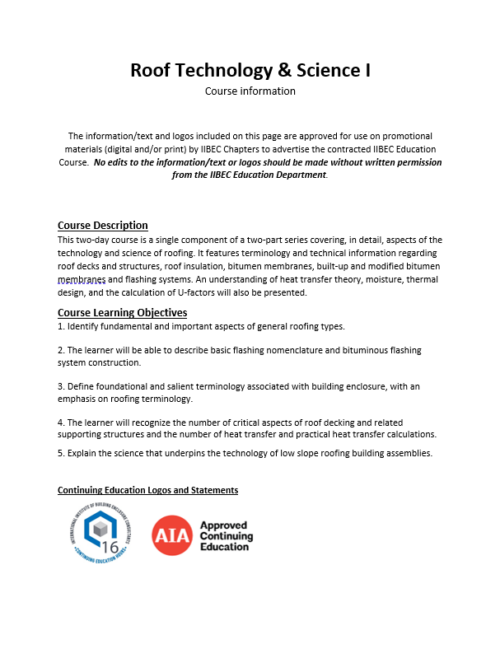 Roof Tech And Science I Desc | IIBEC